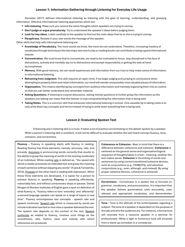 Grade-10-Lesson-1-and-2-notes (1) | PDF | Fluency | Vocabulary