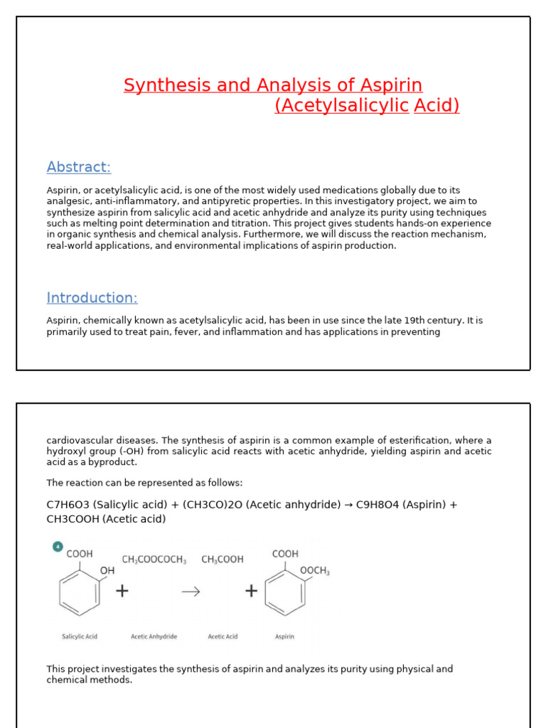 Synthesis and Analysis of Aspirin | PDF | Aspirin | Acid