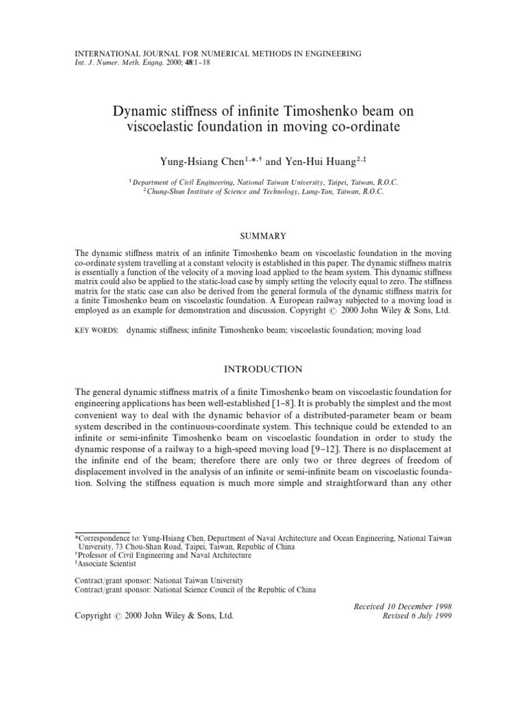 Chen and Huang - 2000 - Dynamic Stiffness of Infinite Timoshenko Beam On Viscoelastic Foundation ...