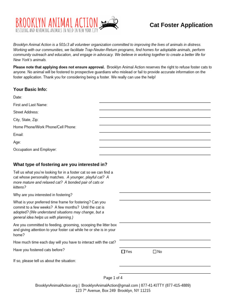 BAA_foster-application | PDF | Cats