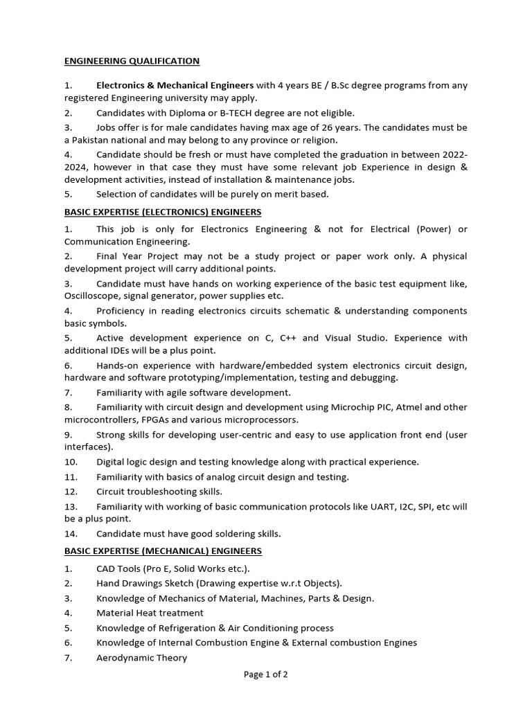 Criteria Electronics & Mechanical Engineer | PDF | Electronics ...