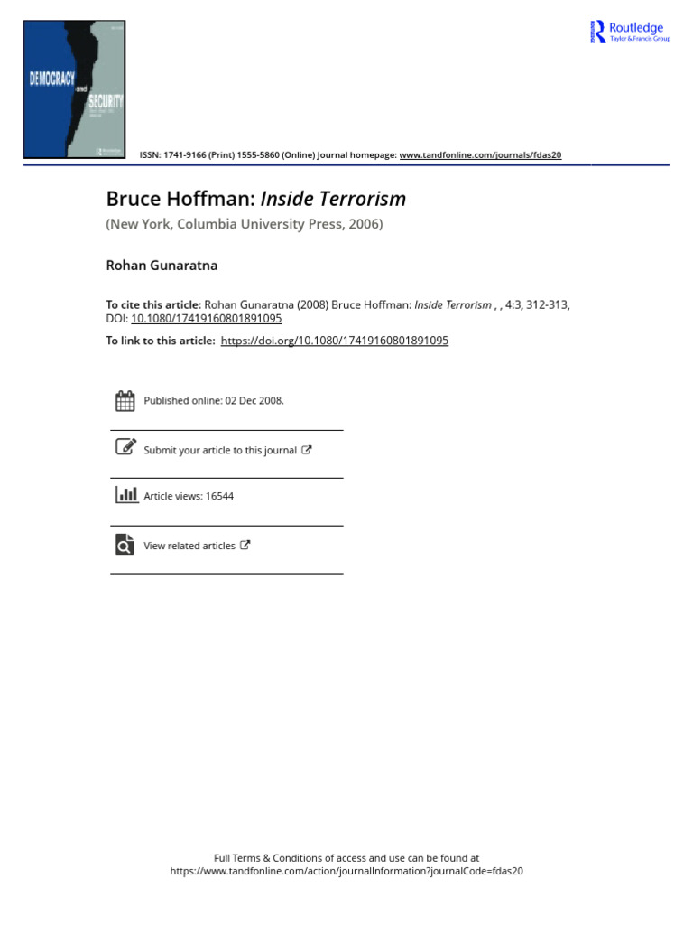 Bruce Hoffman Inside Terrorism | PDF | National Security | Violence