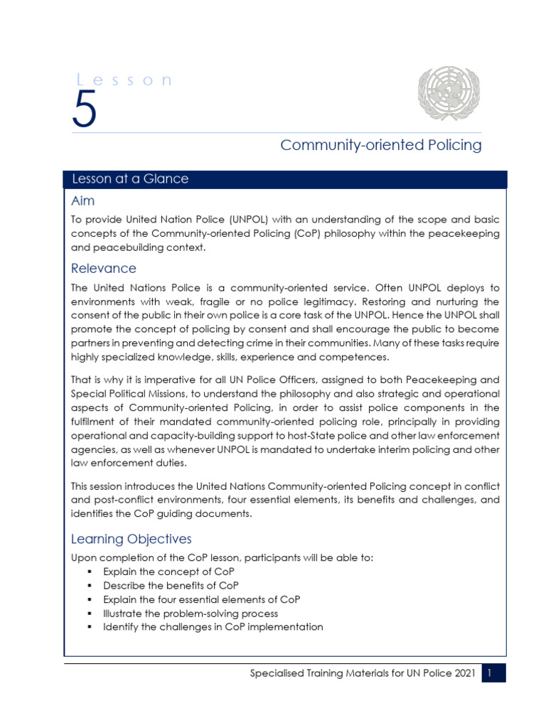 UNPOL STM Lesson 5 Community-Oriented Policing | PDF | Community ...