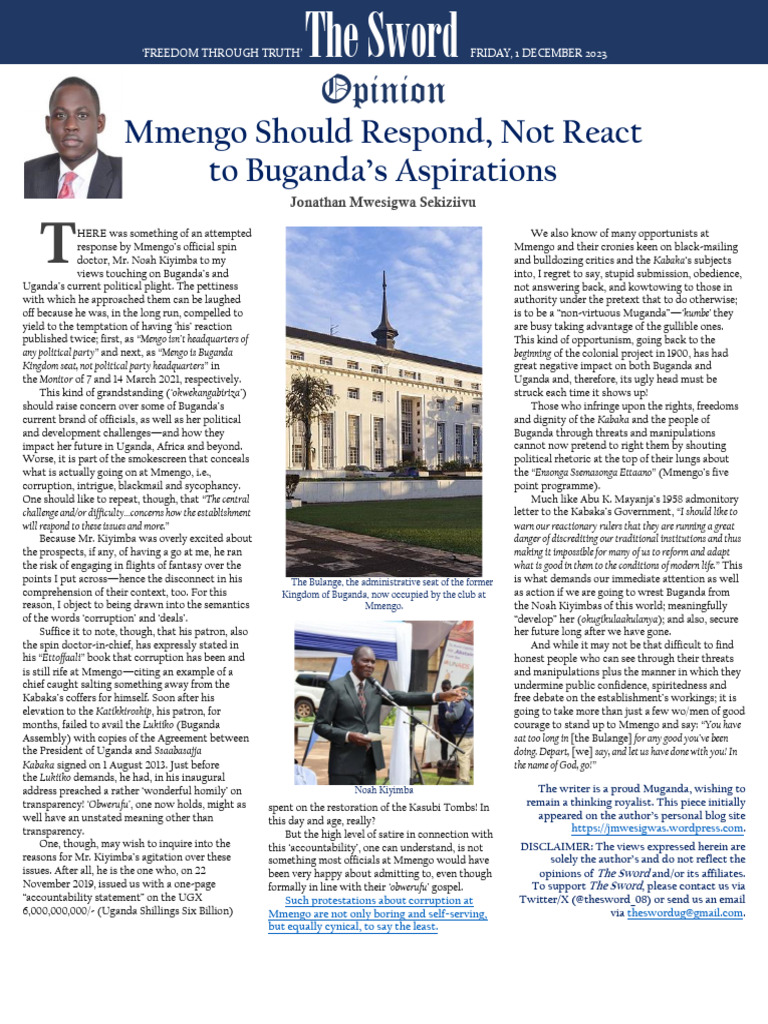 TS - JMwesigwaS - Mmengo Should Respond, Not React To Buganda's ...