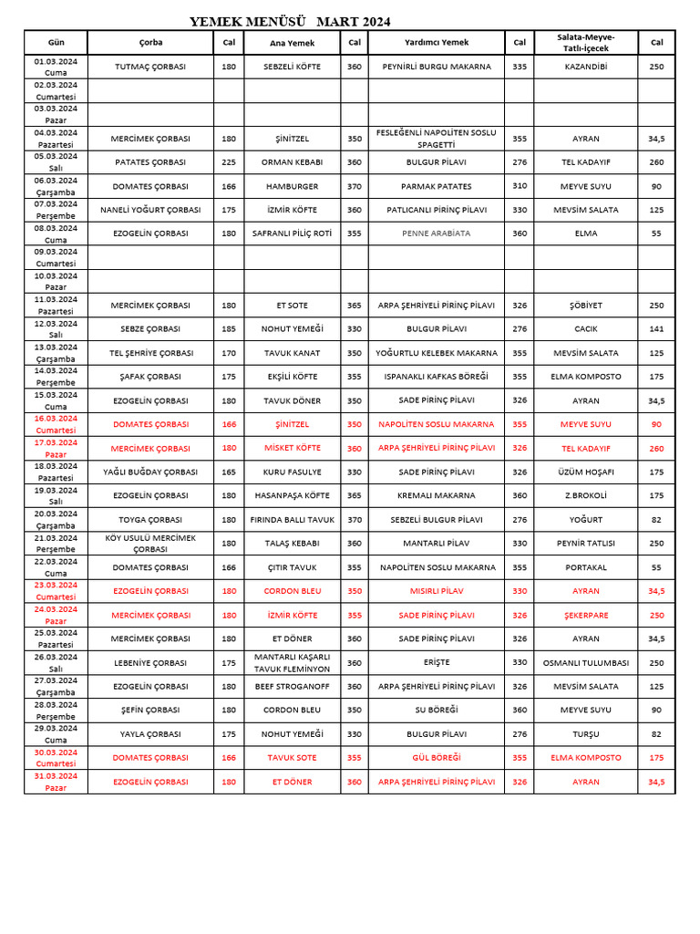 Mart 2024 Menu | PDF