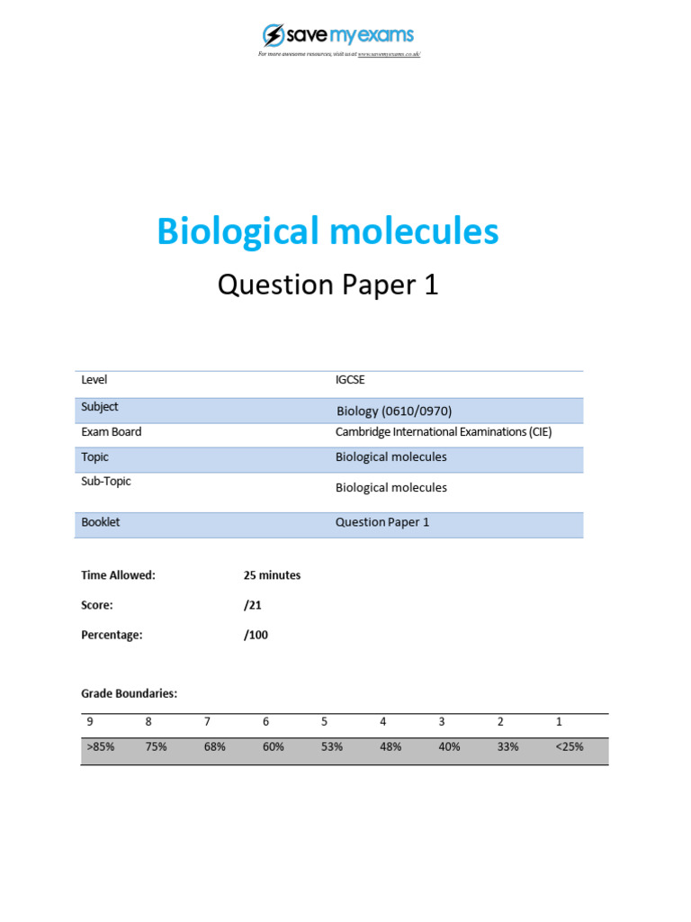 4 Biological Molecules Topic Booklet 1 CIE IGCSE Biology | PDF ...