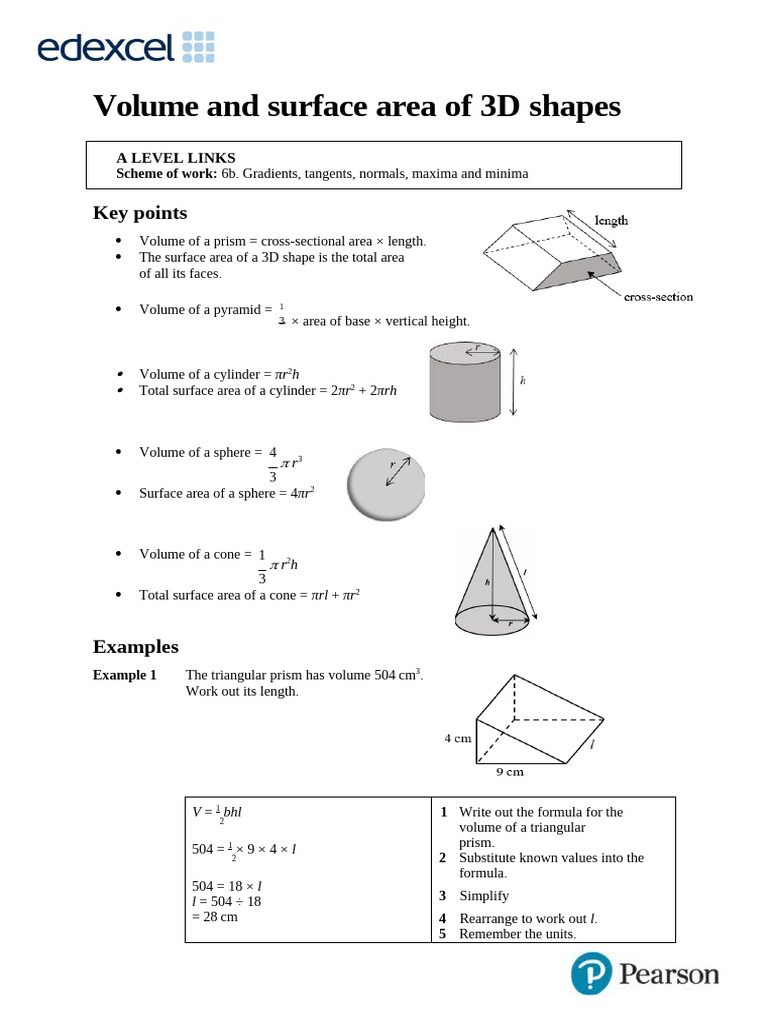Volume and Surface Area of 3D Shapes | PDF | Area | Volume