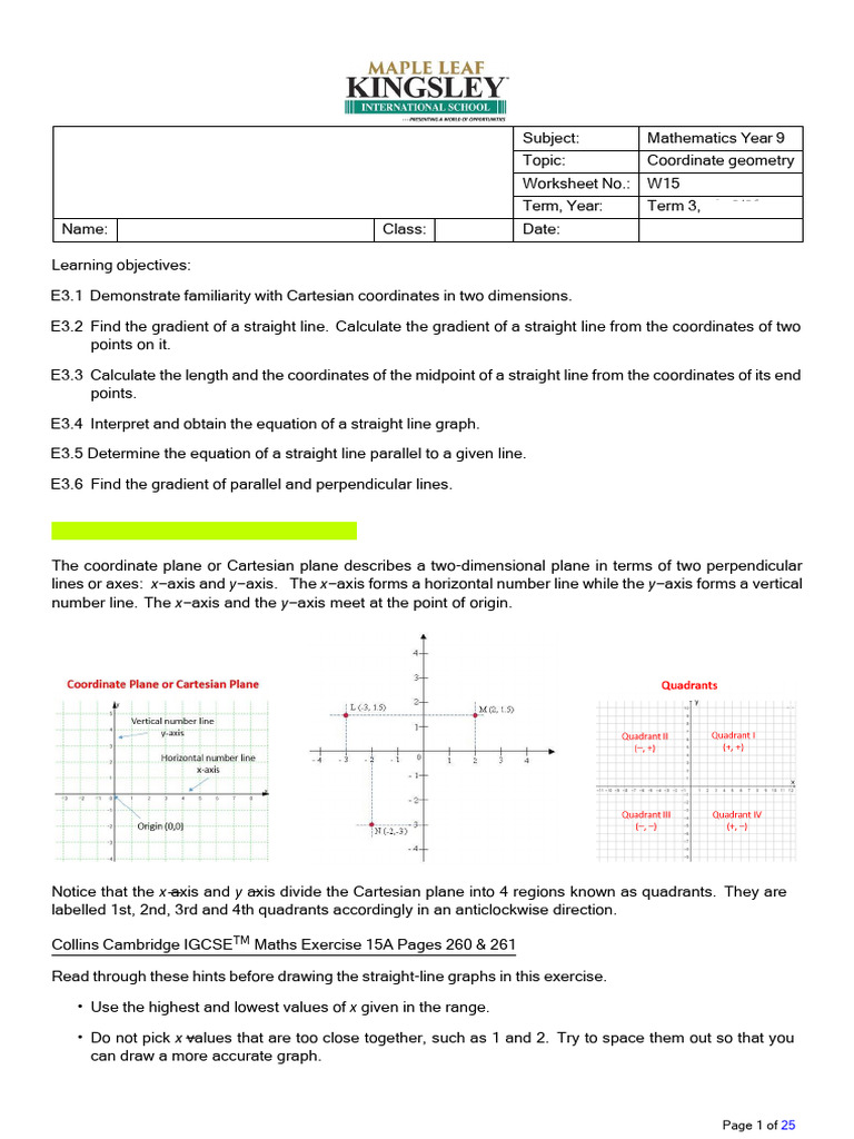 Y9 2023-2024 Chapter 15 Straight-Line Graphs (W15) | PDF | Cartesian ...
