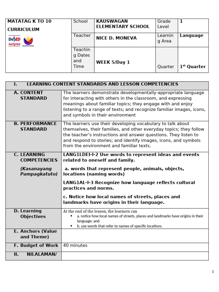 Language LP WEEK5 Day 1 | PDF