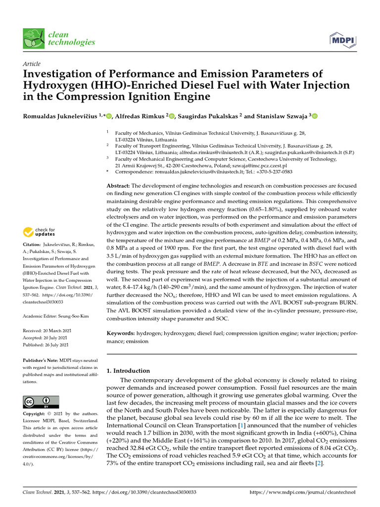 Cleantechnol 03 00033 | PDF | Combustion | Engines