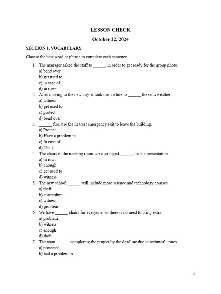 Vocabulary and Grammar Lesson Check | PDF | Noun | Syntax