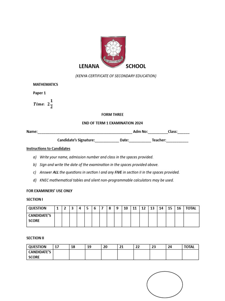 Maths F3 End Term 1 2024 - 240330 - 105514 | PDF | Equations | Mathematics