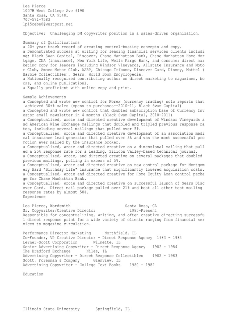 Senior Direct Response Copywriter | PDF | Direct Marketing | Promotion ...