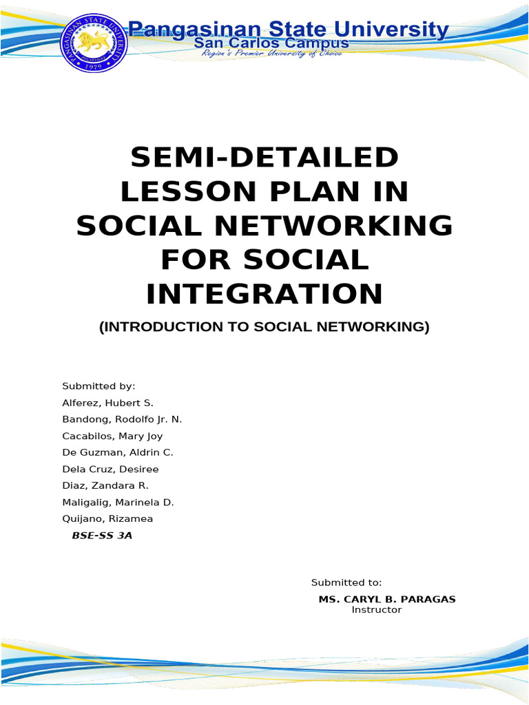 SEMI DETAILED LESSON PLAN IN SOCIAL NETWORKING Group1 | PDF | Social ...