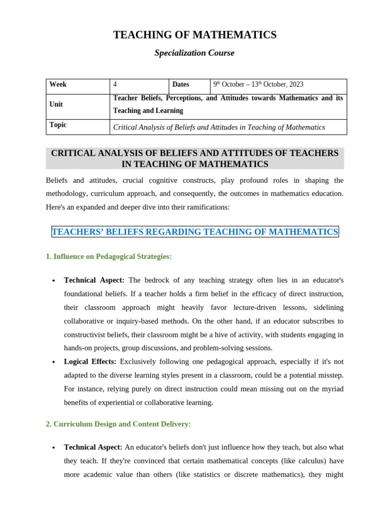 4.3- Critical Analysis of Beliefs and Attitudes in Mathematics ...