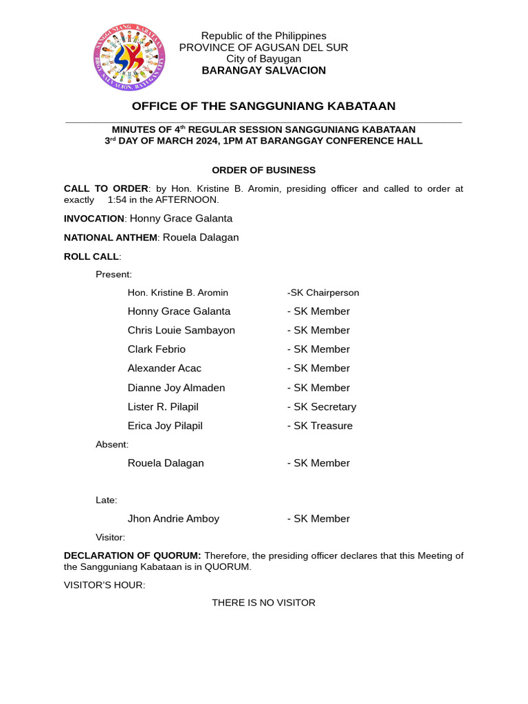 1st REGULAR SESSION MINUTES | PDF | Youth | Youth Organizations