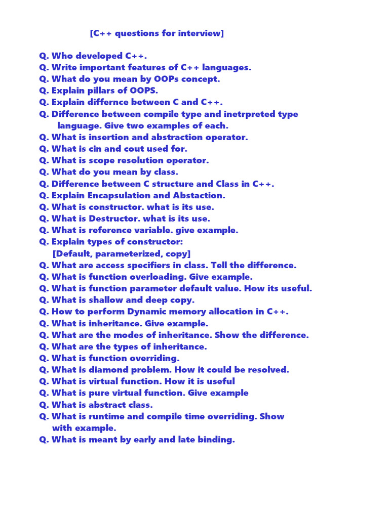 C++ Interview Ques | PDF