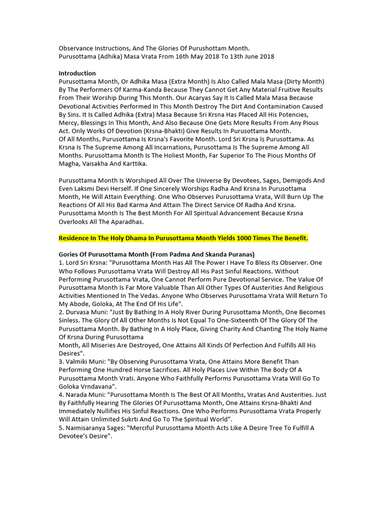 Purshottam Masa | PDF | Krishna | Hinduism