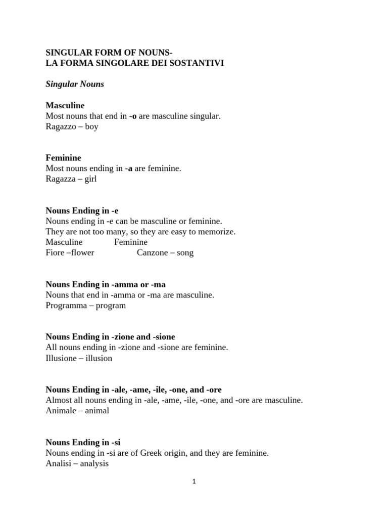 Singular Form of Nouns | PDF