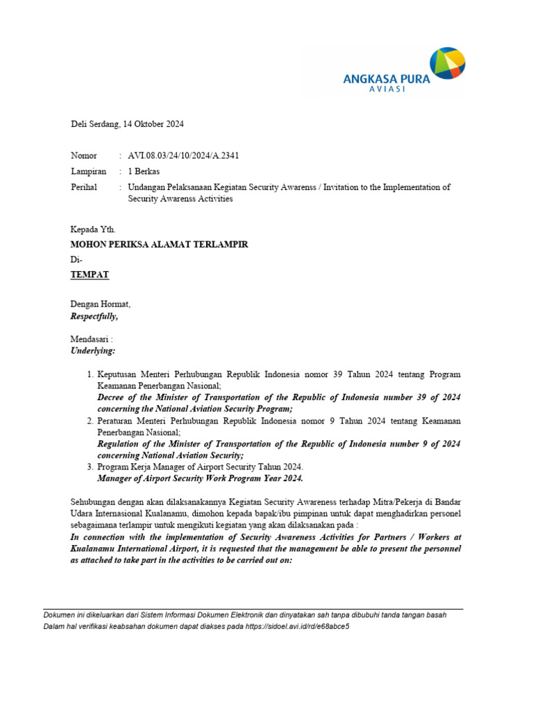 Fix - Undangan Security Awareness 16 - 18 Oktober 2024 | PDF