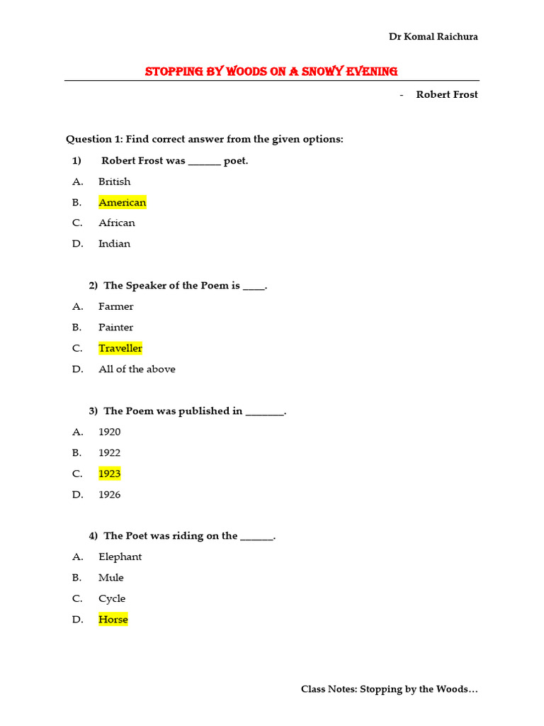 Analyzing Frost's "Stopping by Woods" | PDF | Art | General Fiction