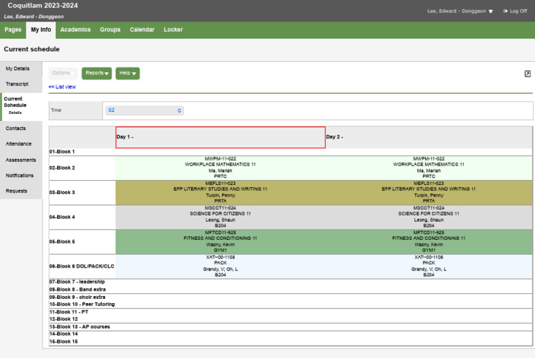 MyEducation BC Current Schedule | PDF