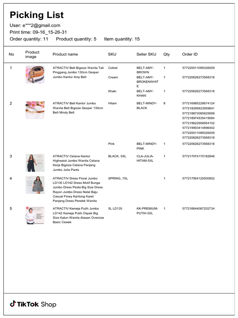 09-16 - 15-26-31 - Picking List | PDF | Clothing | Fashion