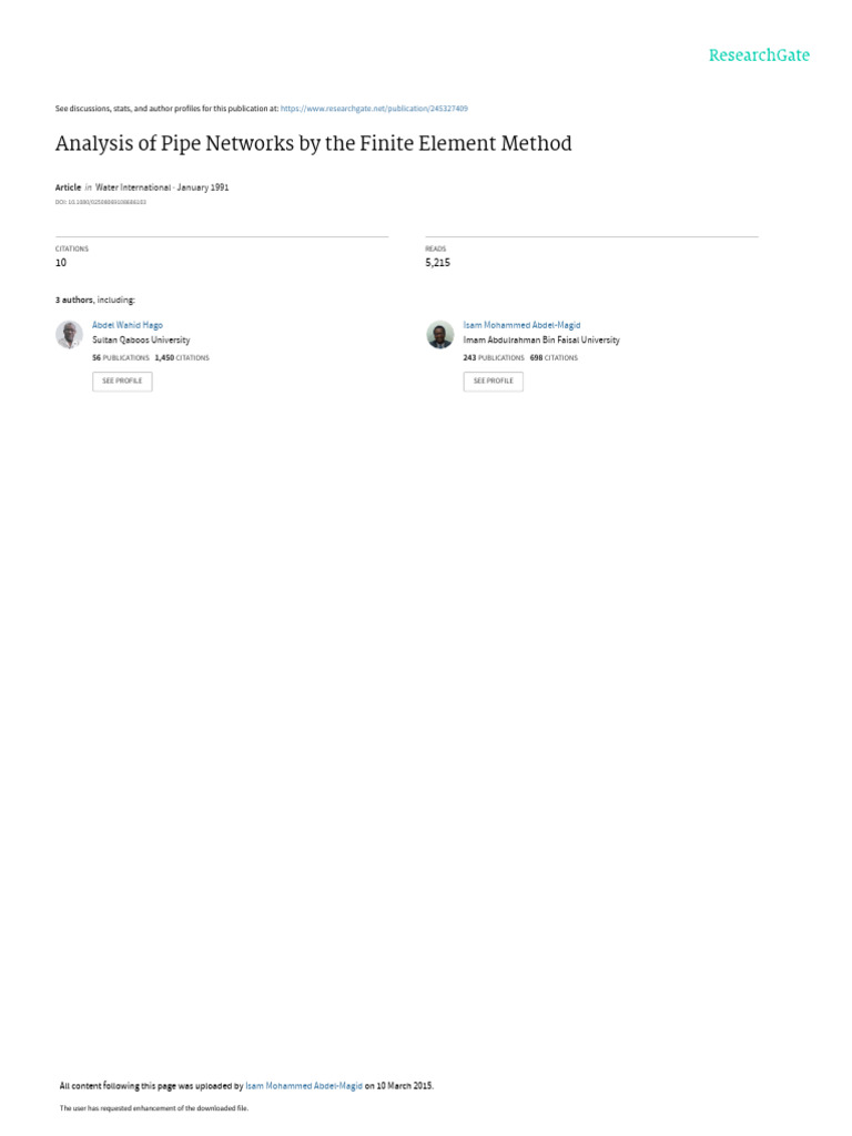 Finite Element Analysis of Pipe Networks | PDF | Matrix (Mathematics ...