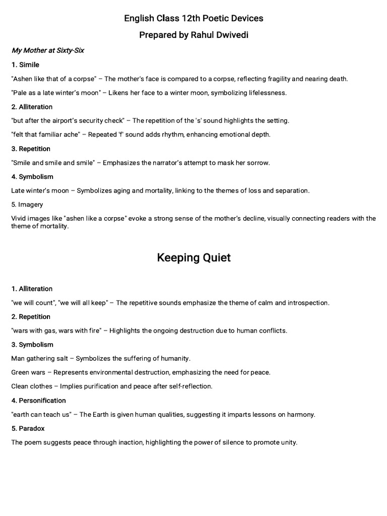 Poetic Devices Class 12 (2025 Exam) | PDF | Poetry