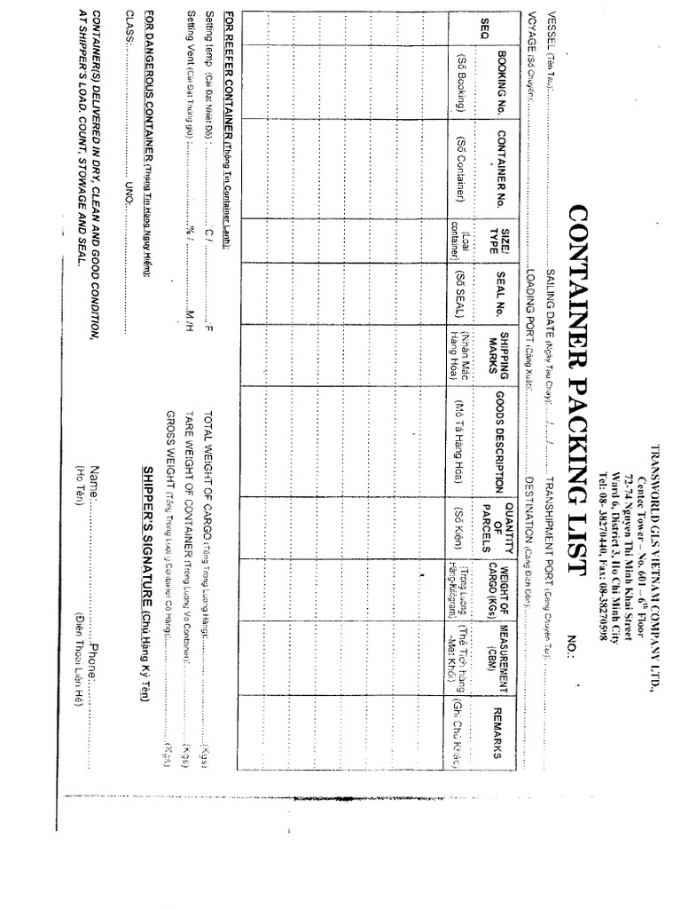 Cont PACKING LIST - TRANSWORLD | PDF
