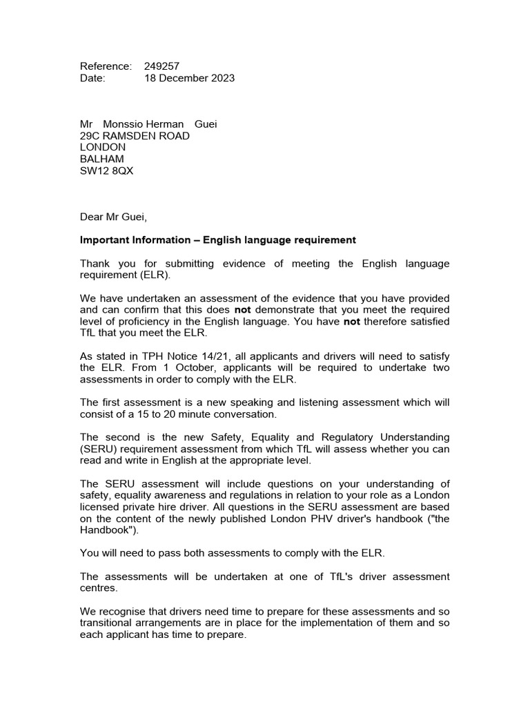 English Language Evidence - Not Satisfactory | PDF