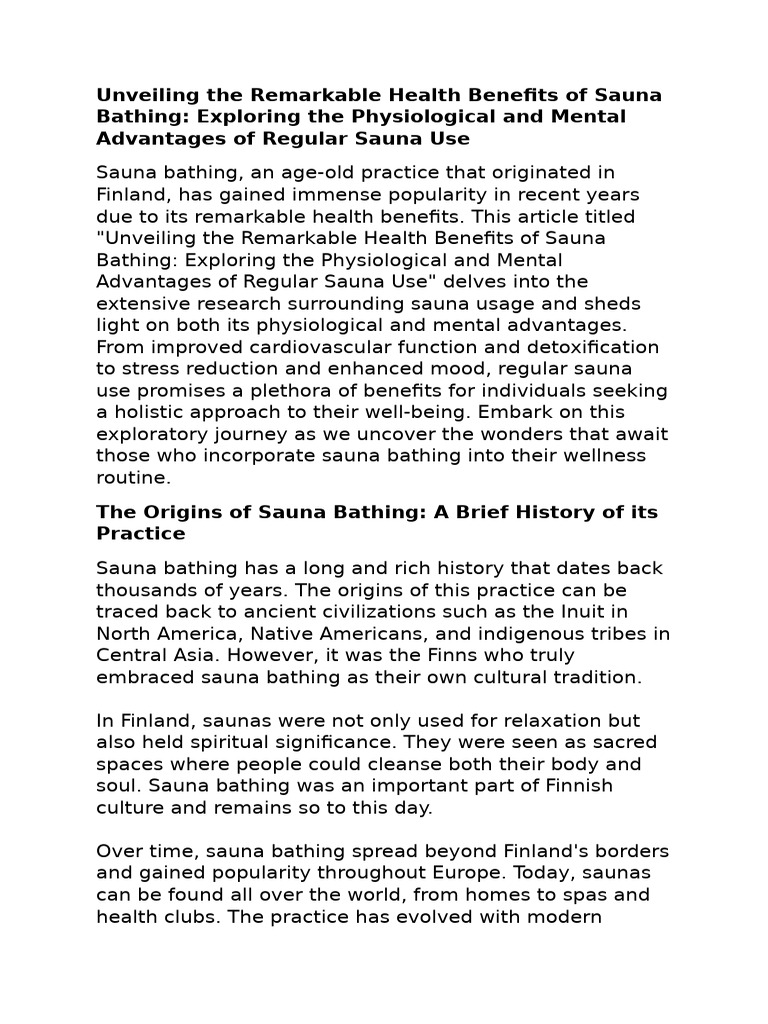 Sauna Bathing Health Benefits | PDF | Relaxation (Psychology) | Asthma