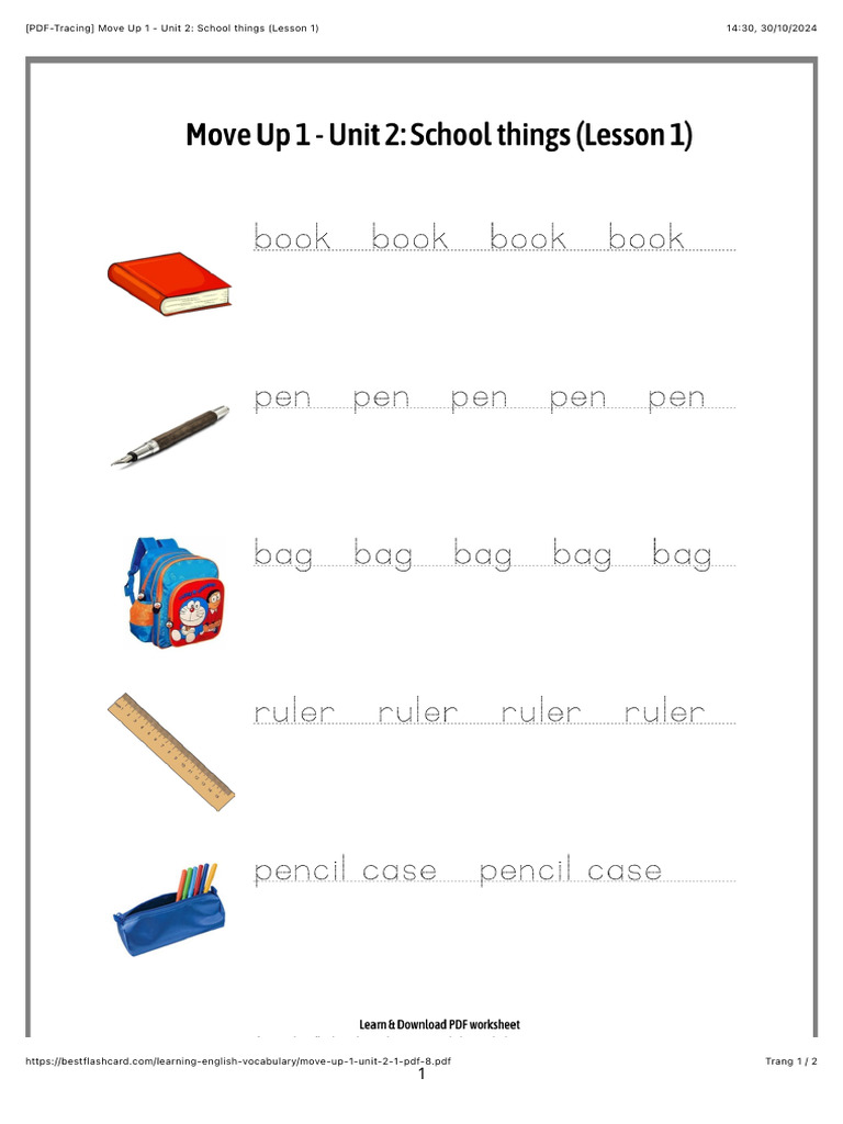 (PDF-Tracing) Move Up 1 - Unit 2 - School things (Lesson 1) (1) -đã gộp ...