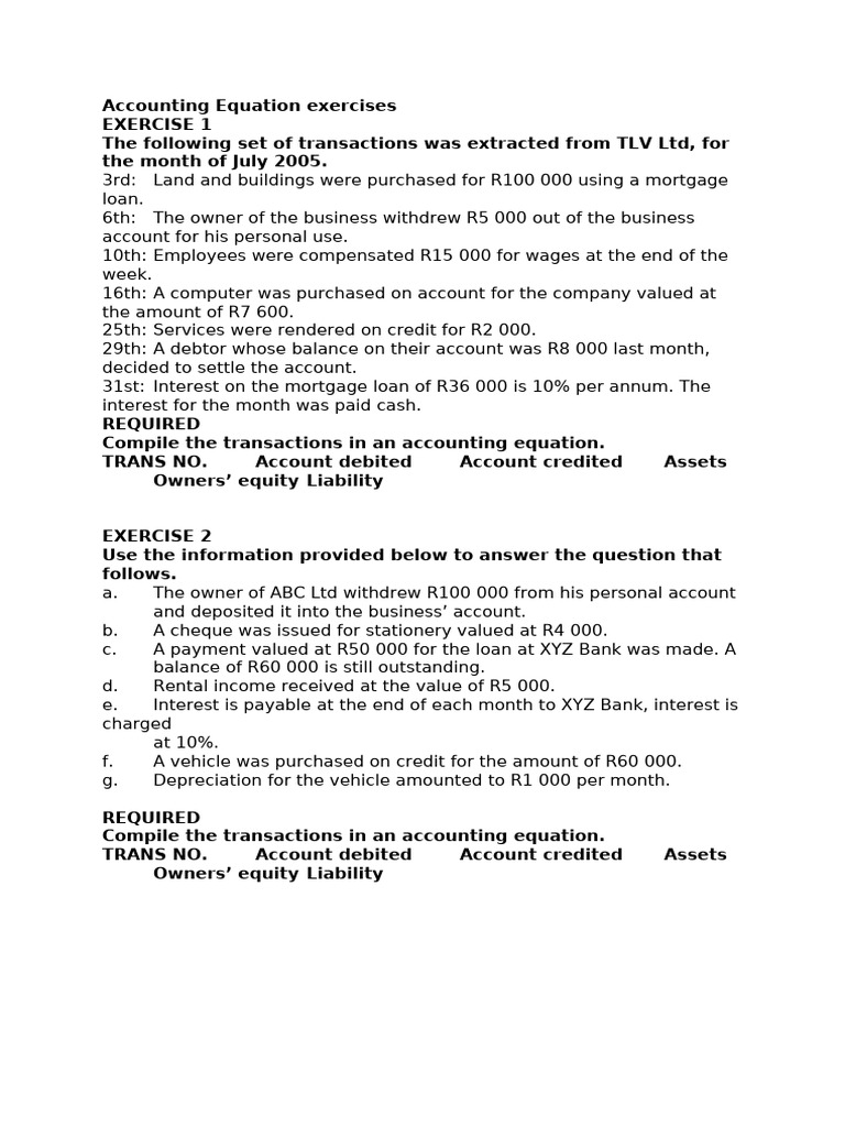 Accounting Equation Practice | PDF | Debits And Credits | Equity (Finance)