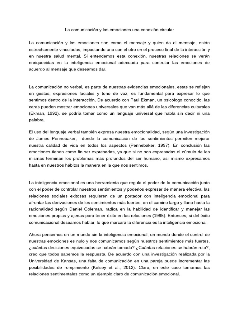 La comunicación y las emociones una conexión circular | PDF | Las emociones | Comunicación