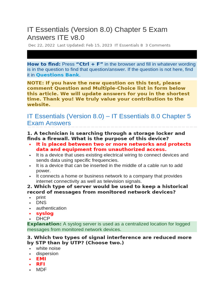 IT Essentials CH 5 | PDF | Computer Network | Port (Computer Networking)