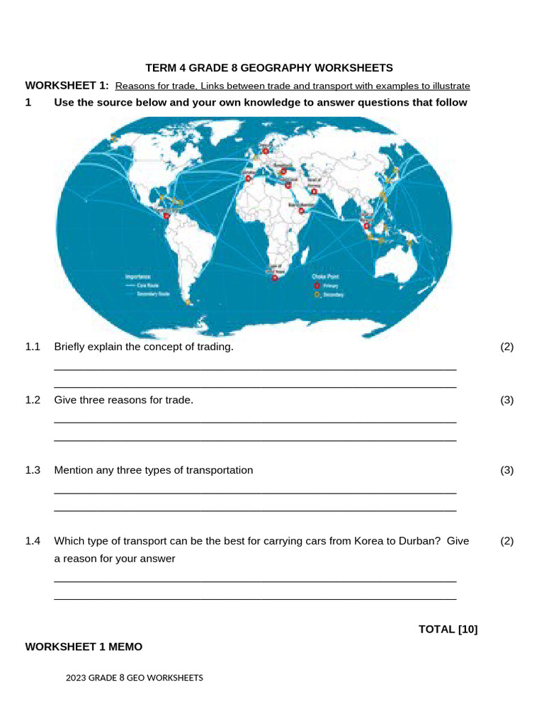 2023 Grade 8 Geo T4 Worksheets | PDF | Public Transport | Transport