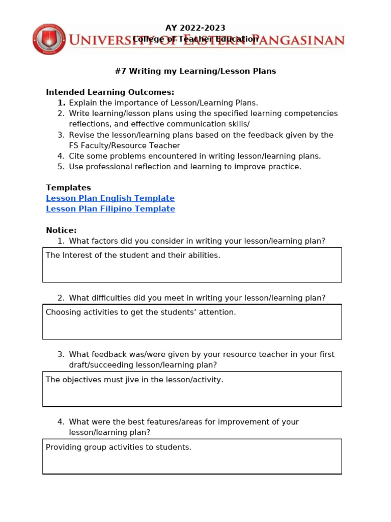 FS2 Learning Episode 7 | PDF | Lesson Plan | Teachers