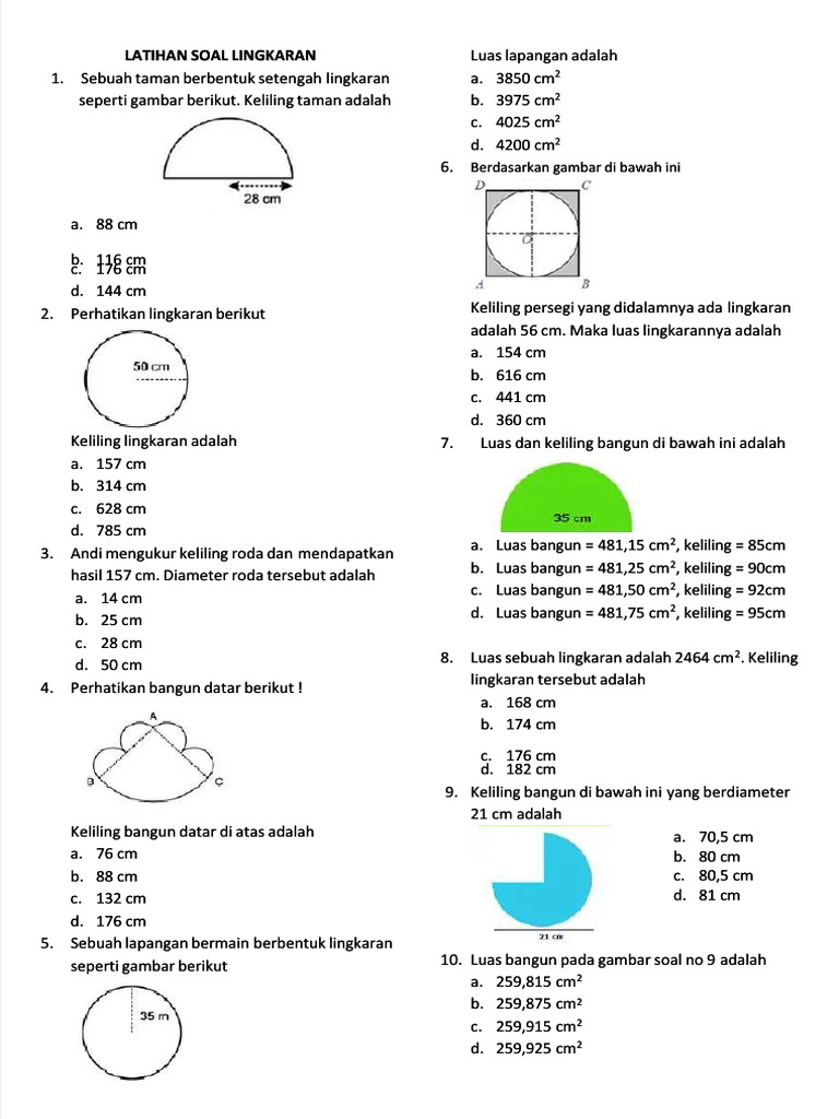 Salinan Dari Soal Lingkaran Kelas 6 | PDF