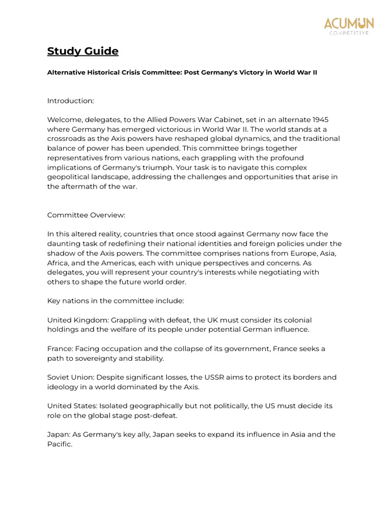 ACUMUN Competitive AHCC Study Guide | PDF | Axis Powers | World War II