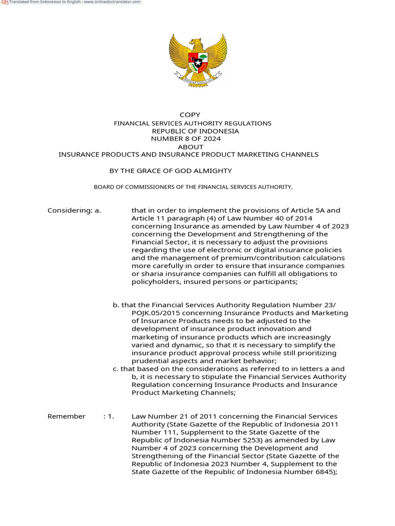 Indonesia Insurance Regulations 2024 | PDF | Insurance | Life Insurance