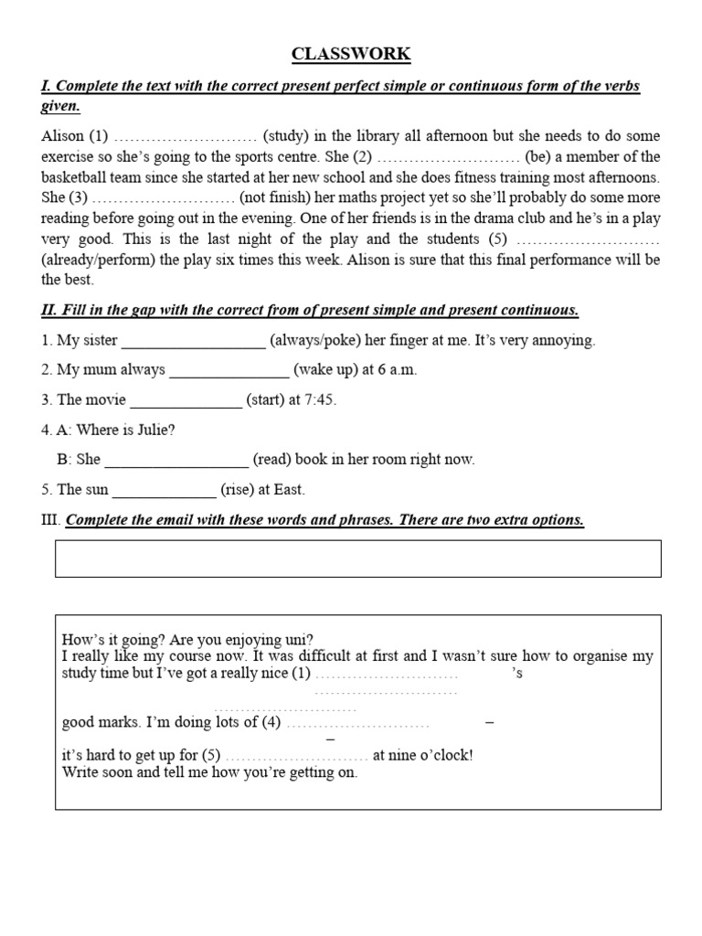 CLASSWORK grammar uin unit 1 | PDF