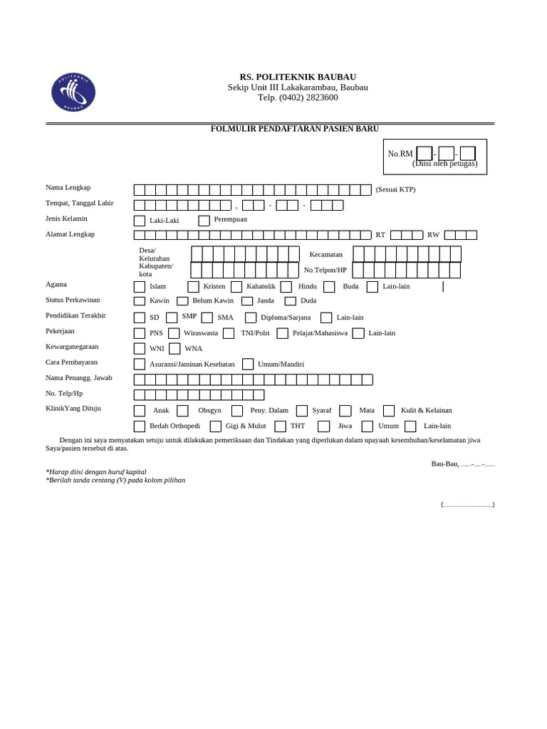 Formulir Pasien Baru | PDF