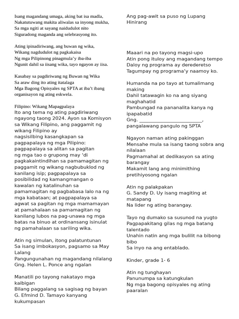 Ygho-Buwan NG Wika Script | PDF