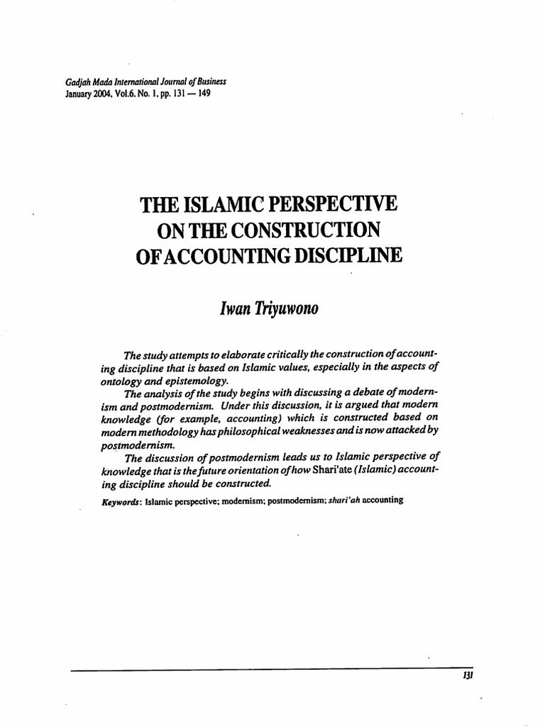 Iwan Triyuwono-Islamic Perspective. Accounting Discipline | PDF