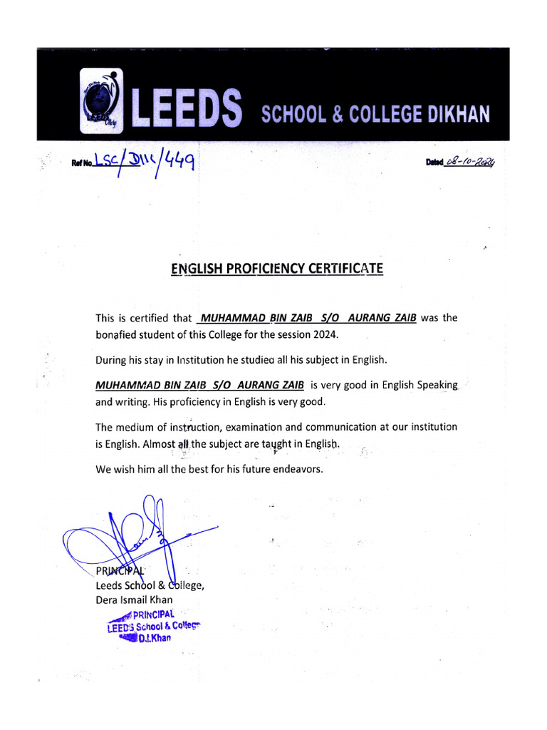 English Profeciency Certificate | PDF
