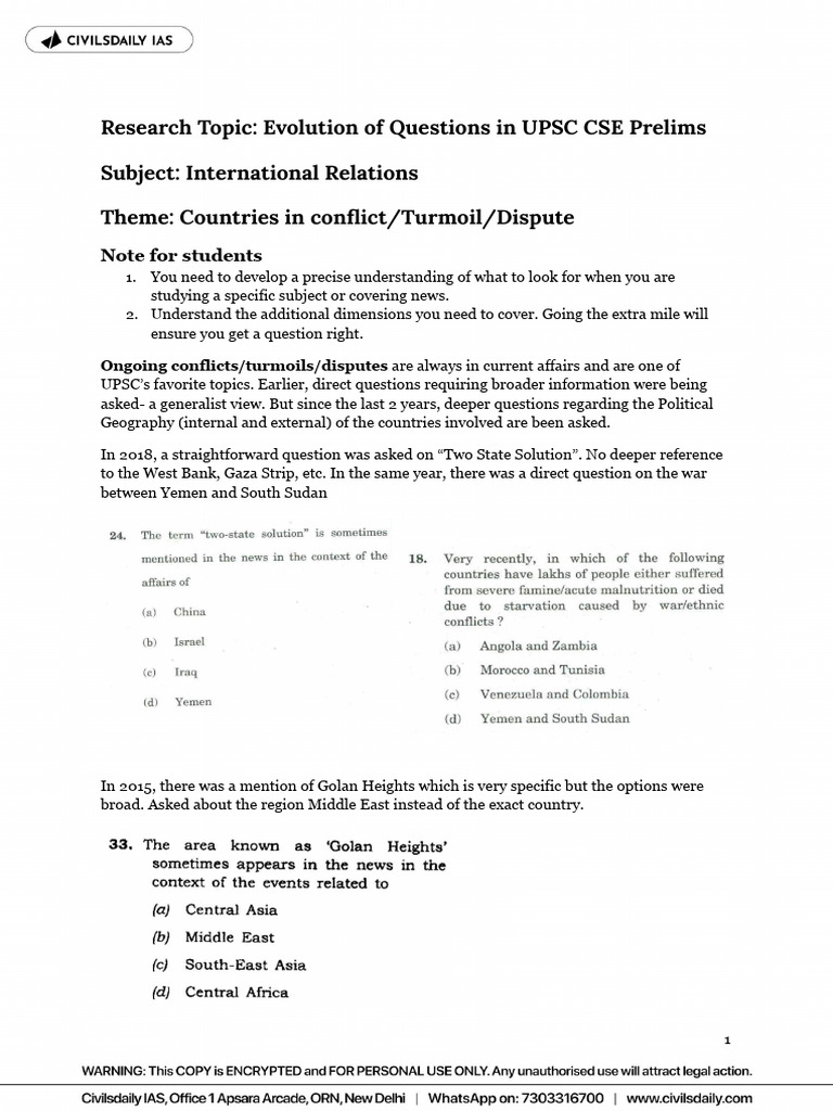 Evolution of IR Questions in UPSC CSE Prelims | PDF | International ...