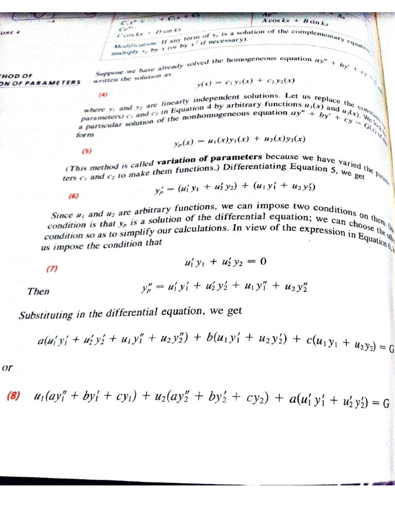 Methods of Variation of Parameters Second Order Differential Equation | PDF