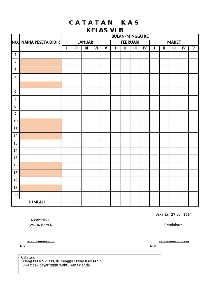 Catatan Kas Kelas Vi B | PDF