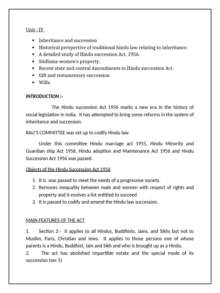 Unit 4 Inheritance And Succession Pdf Will And Testament Inheritance 4490
